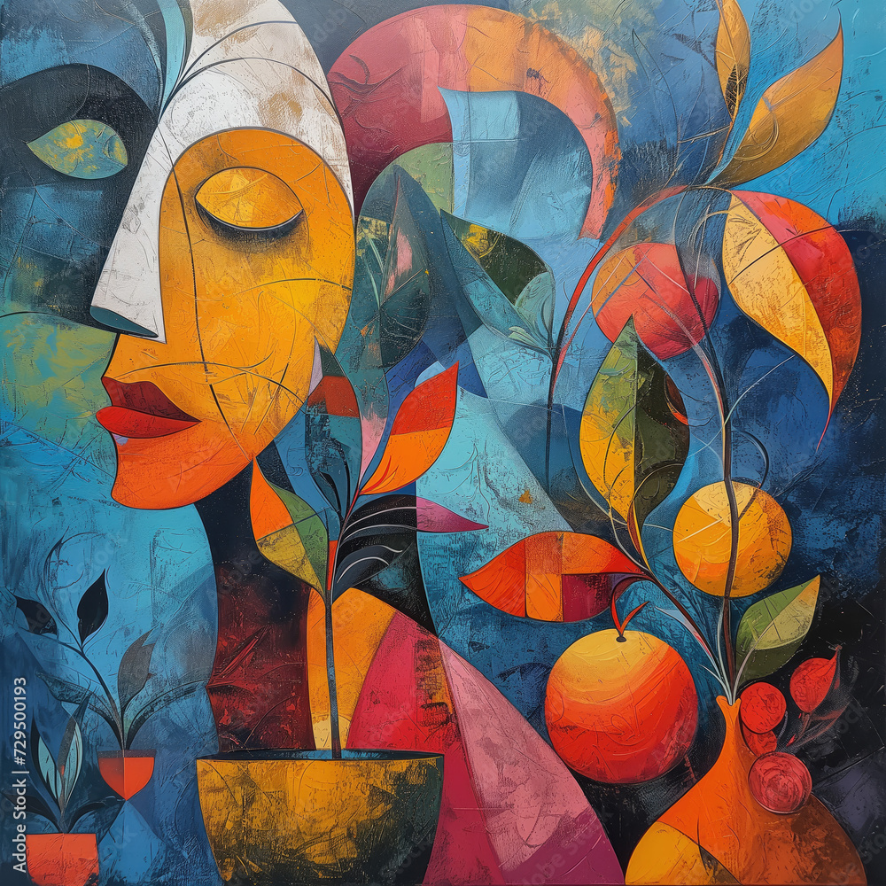 Abstract painting with oil pastels .Portrait of a woman.Painting in the ...