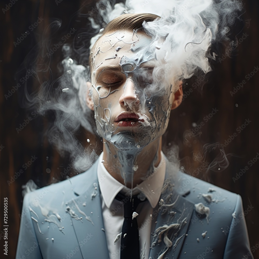 Elegant man in suit and tie is dissolving, The dissolution of ...
