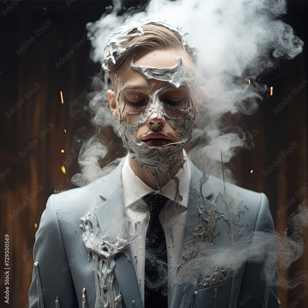 Elegant man in suit and tie is dissolving, The dissolution of ...