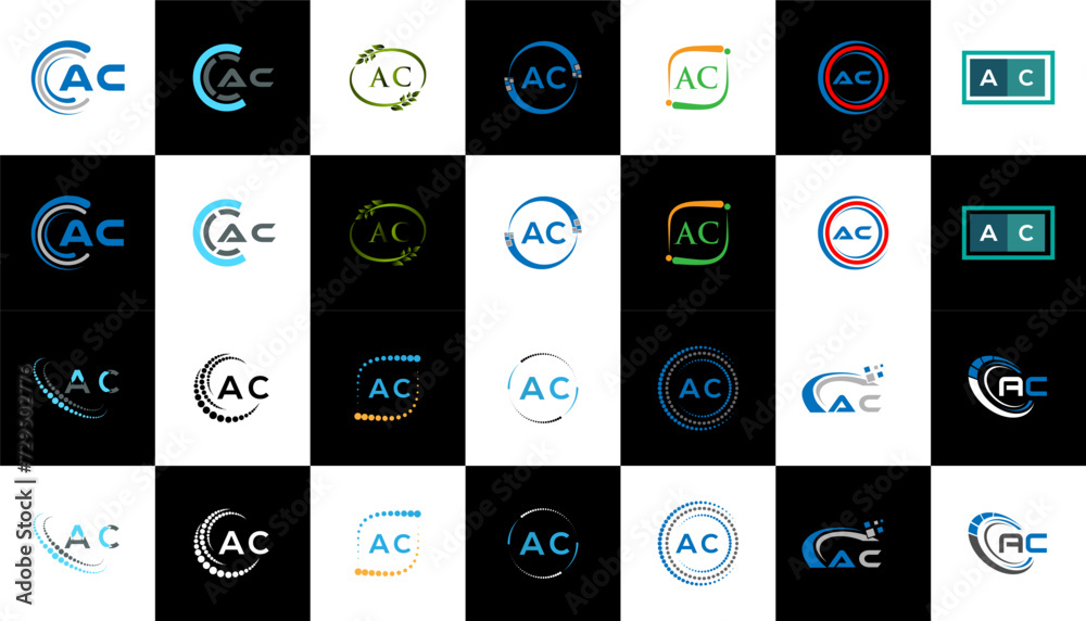 AC minimalist and classic logo set design. AC flat and simple style ...