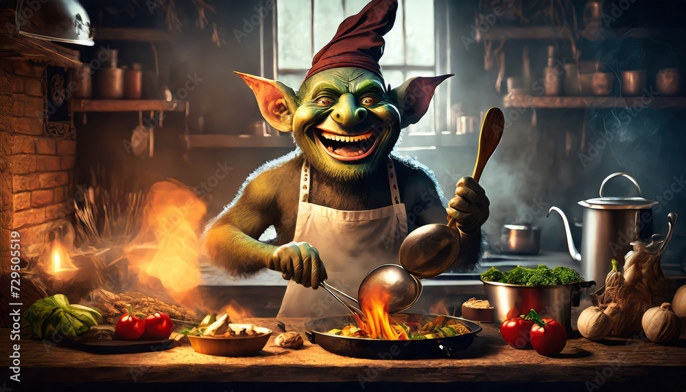 troll in the kitchen while cooking Stock Illustration | Adobe Stock
