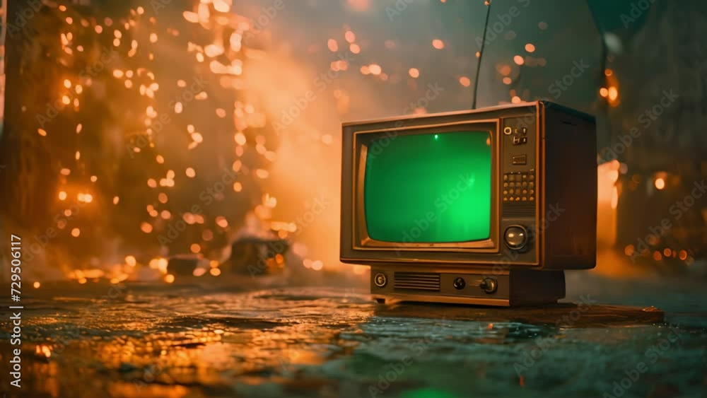 4k tv screen mockup, old vintage tv screen green screen, use key light ...