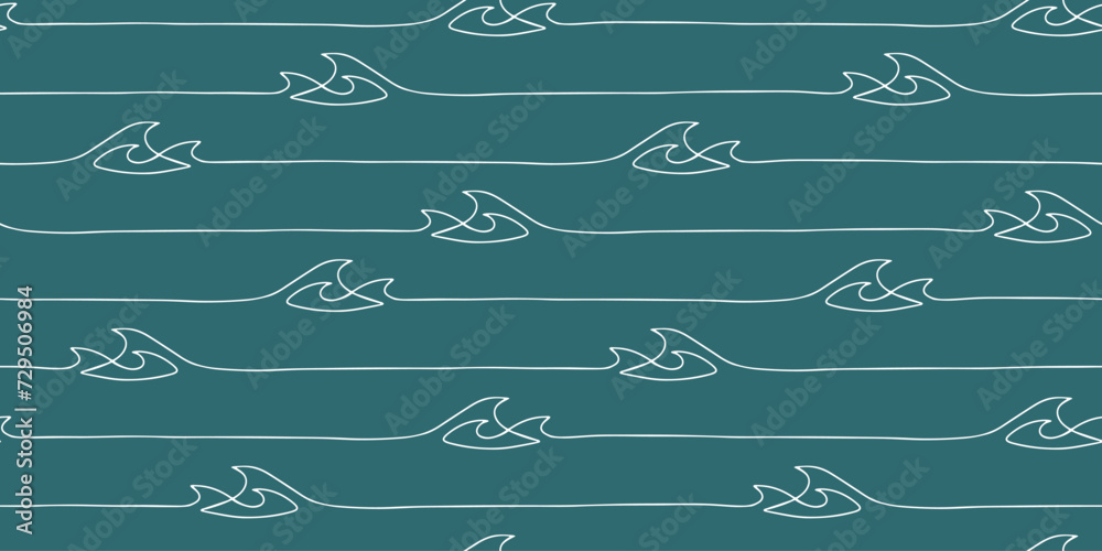 Seamless wave pattern drawn with one continuous line. Vector line art ...