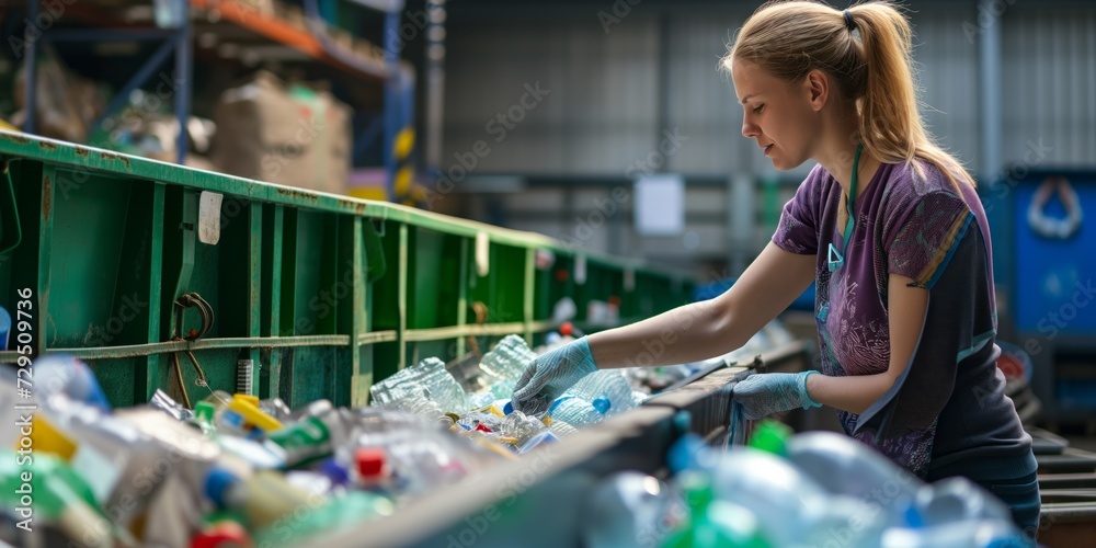 Foto de Promoting Waste Segregation And Recycling: Woman Sorting ...