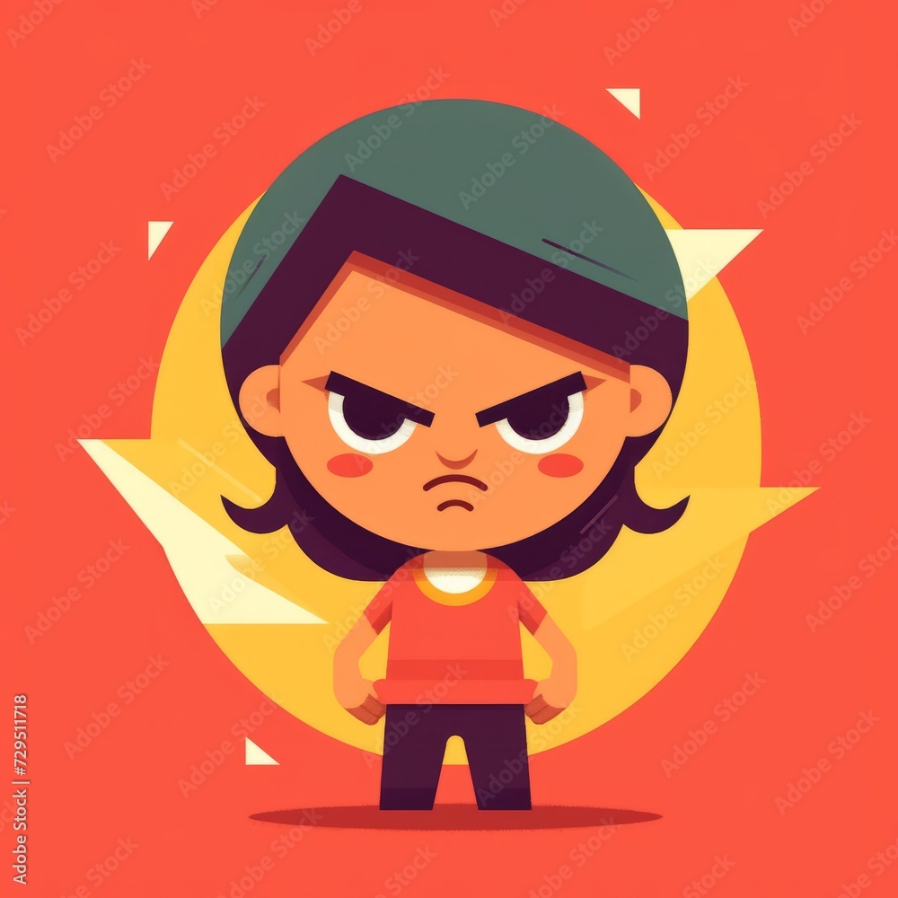 Illustration of an angry girl with furrow brows. Furious little girl ...