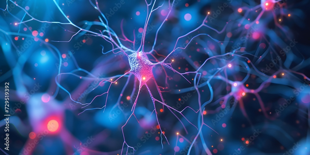 background simulating network of neural connections of brain,bright neon color,concept of ...