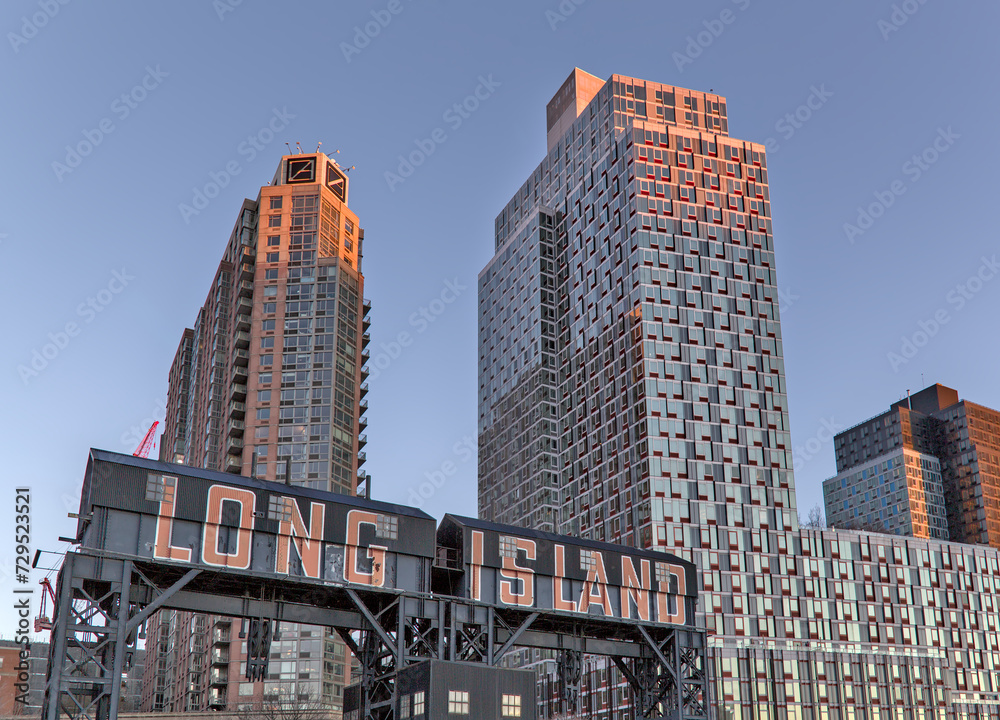 Long Island City sign on transfer bridges, support gantries, and piers ...