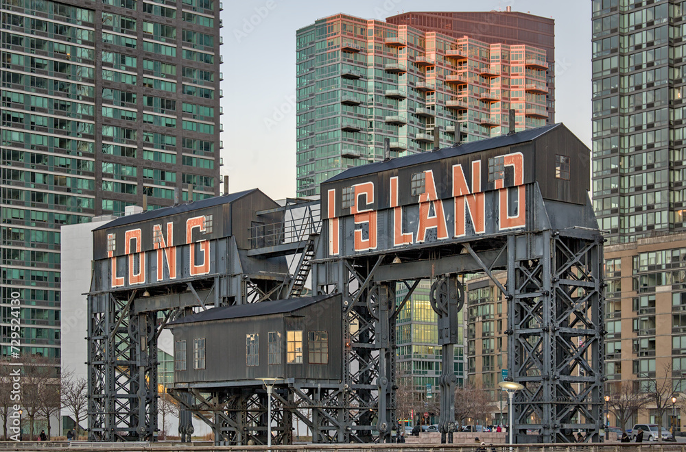 Long Island City sign on transfer bridges, support gantries, and piers ...