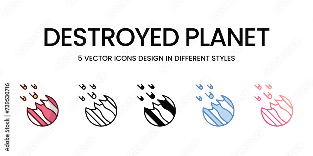 Destroyed Planet Icon Design in Five style with Editable Stroke. Line, Solid, Flat Line, Duo ...