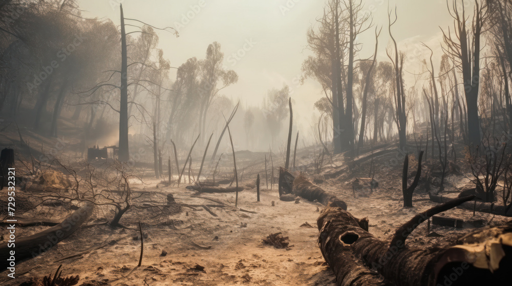 Dead trees and dead forests after a huge forest fire. Forest fire due ...