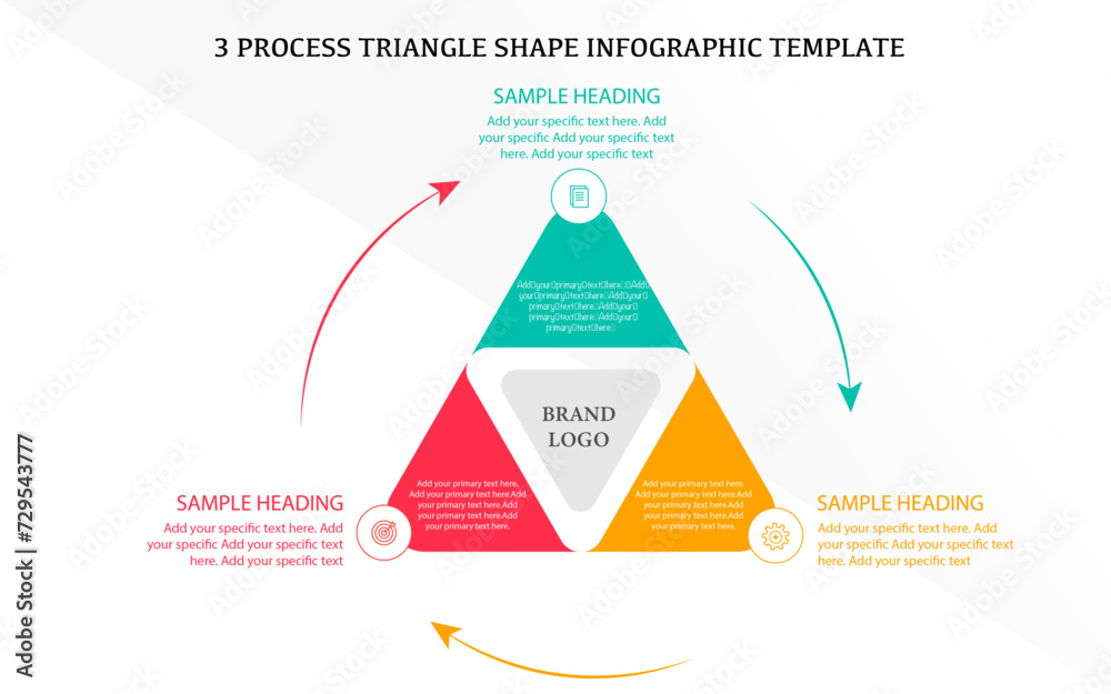 Triangle process flow infographic template with circle arrows Stock ...