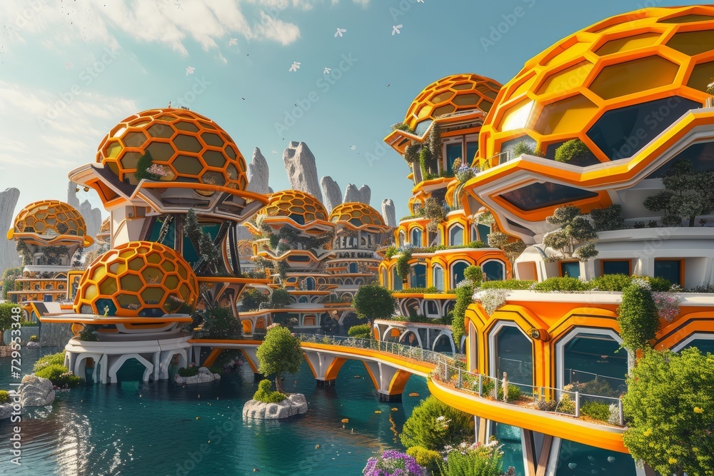 Eco-Futuristic Hive City' portrayal of an educational comb complex ...
