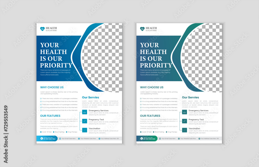 corporate medical health care service flyer design, hospital emergency ...