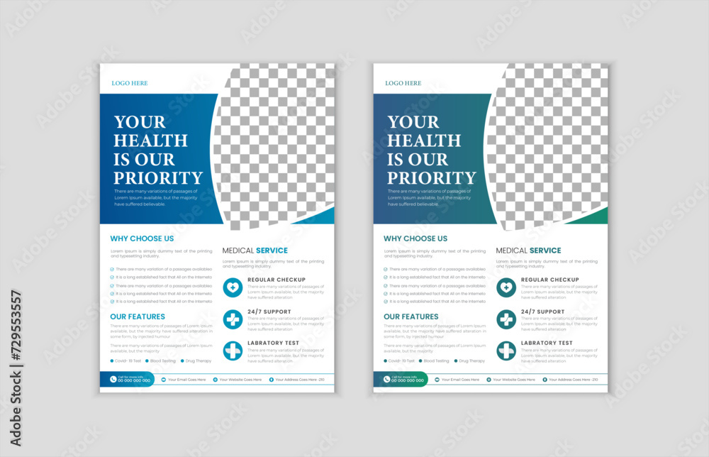 corporate medical health care service flyer design, hospital emergency ...