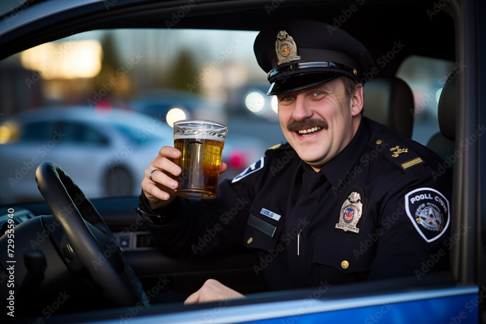 Drunk police officer driving car with beer Stock Photo | Adobe Stock Drunk police officer driving car with beer Stock Photo | Adobe Stock