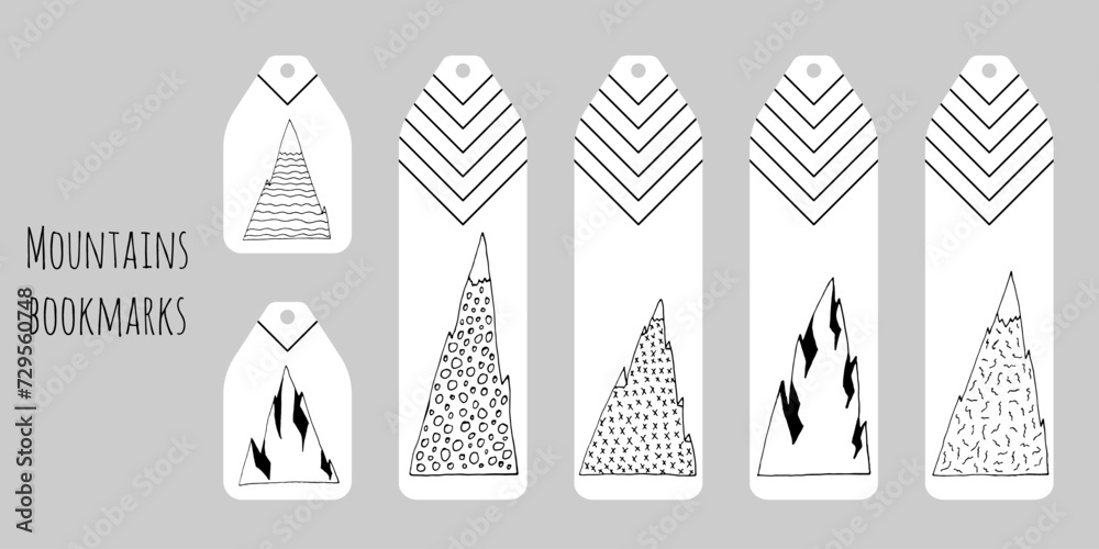 Simple hand draw bookmarks template in doodle style. Black line ...