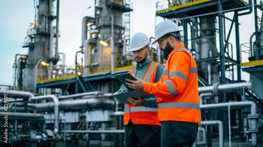 Male worker inspection at steel long pipes and pipe elbow in station ...