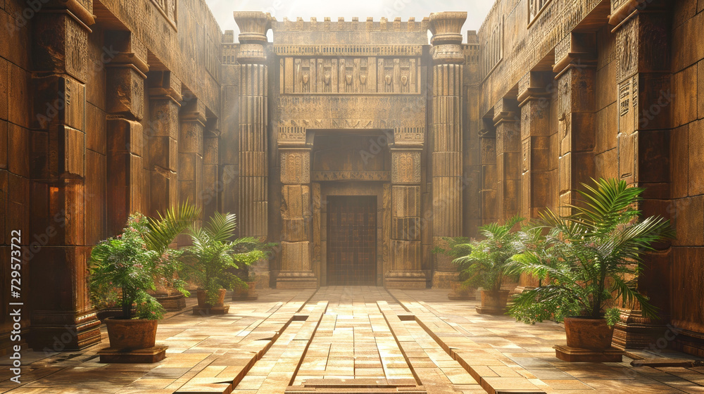 Interior of a royal palace castle of Babylonian empire in ancient times ...