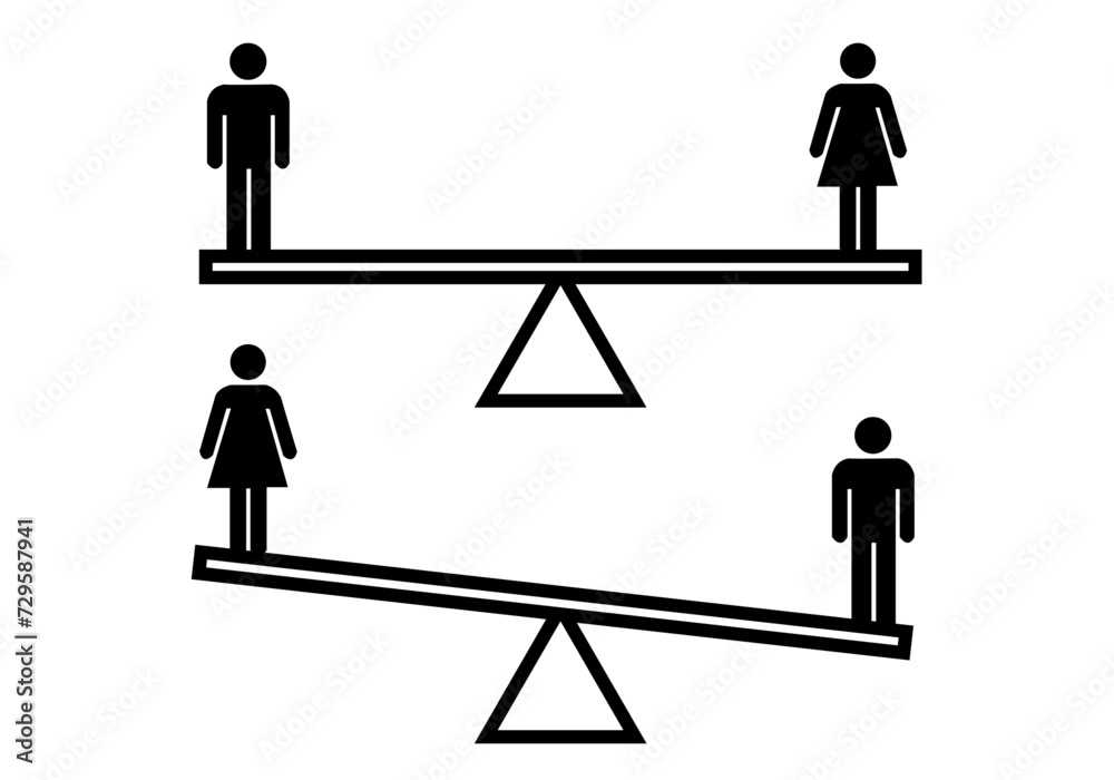 Icono de balanza equilibrada y desequilibrada entre hombre y mujer ...