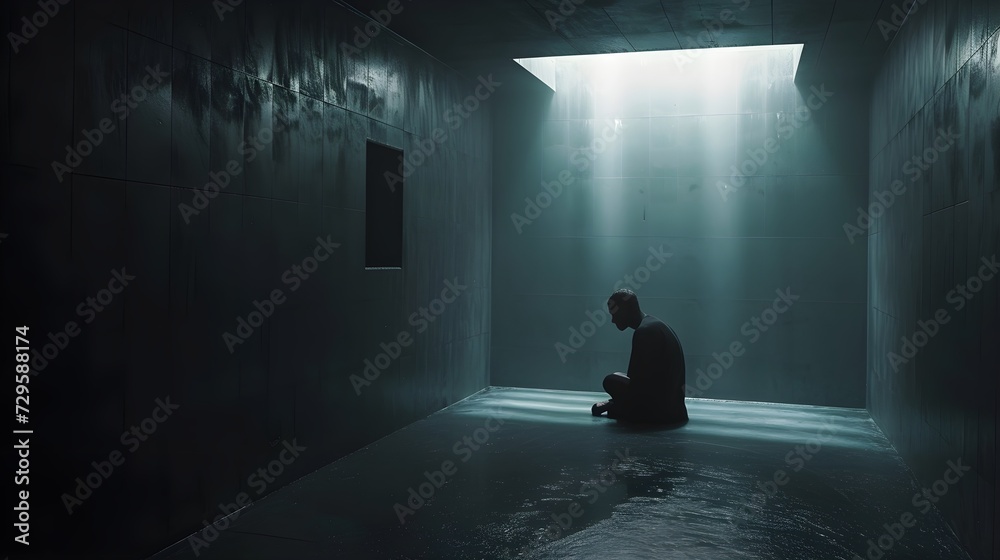 Solitary Figure in Dimly Lit Room: A Visual Depiction of Isolation and ...