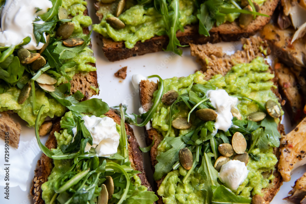 Smashed avocado on Toast with Labneh, Lemon, Parsley, Cheese, Edamame ...