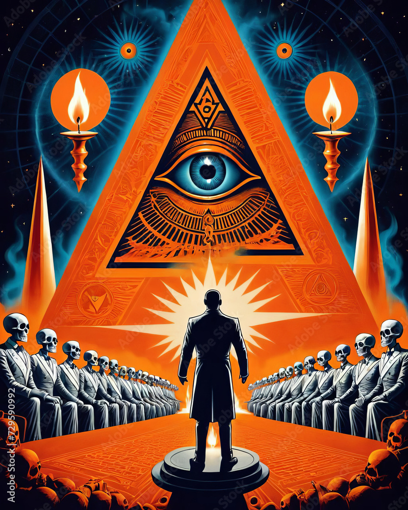 Retro-futuristic Illuminati Meeting with All-Seeing Eye, Masonic Apron ...