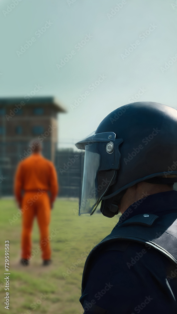 Prison guard keeping watch. Sentinel of the penitentiary watching over ...