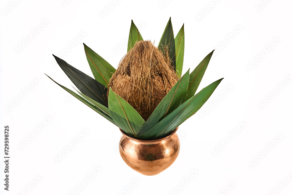 Traditional clay Kalash isolated on white. Hindu and Jain ritual ...