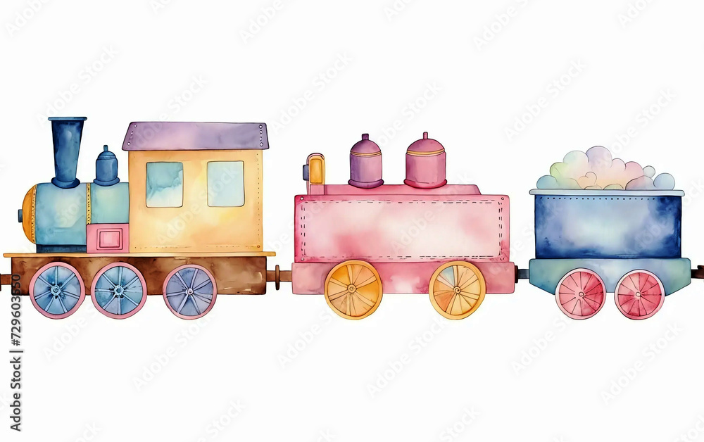 Cute cartoon train and carriages. vintage childhood toy steam engine ...