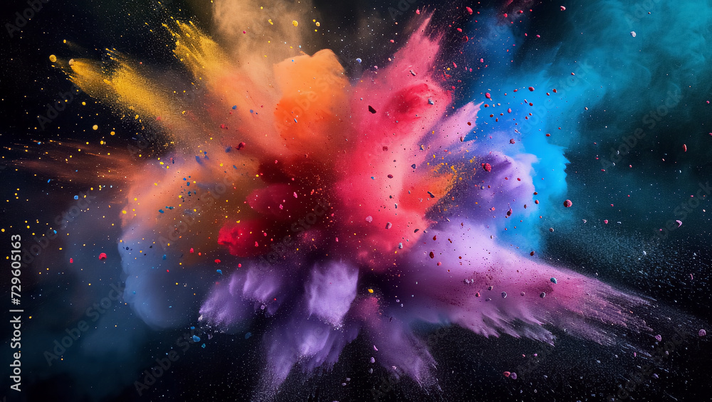 Colorful dust. An explosion of particles of bright colors. Colored ...