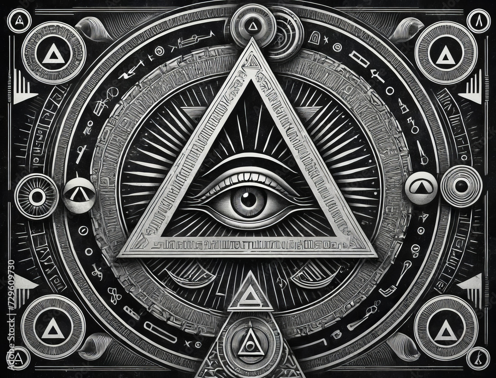 Mysterious Illuminati Scene with Ancient Symbols, Money, and Retro ...