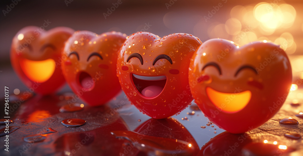 3D emojis Beautiful ceramic hearts shape red pink and orange emoji ...