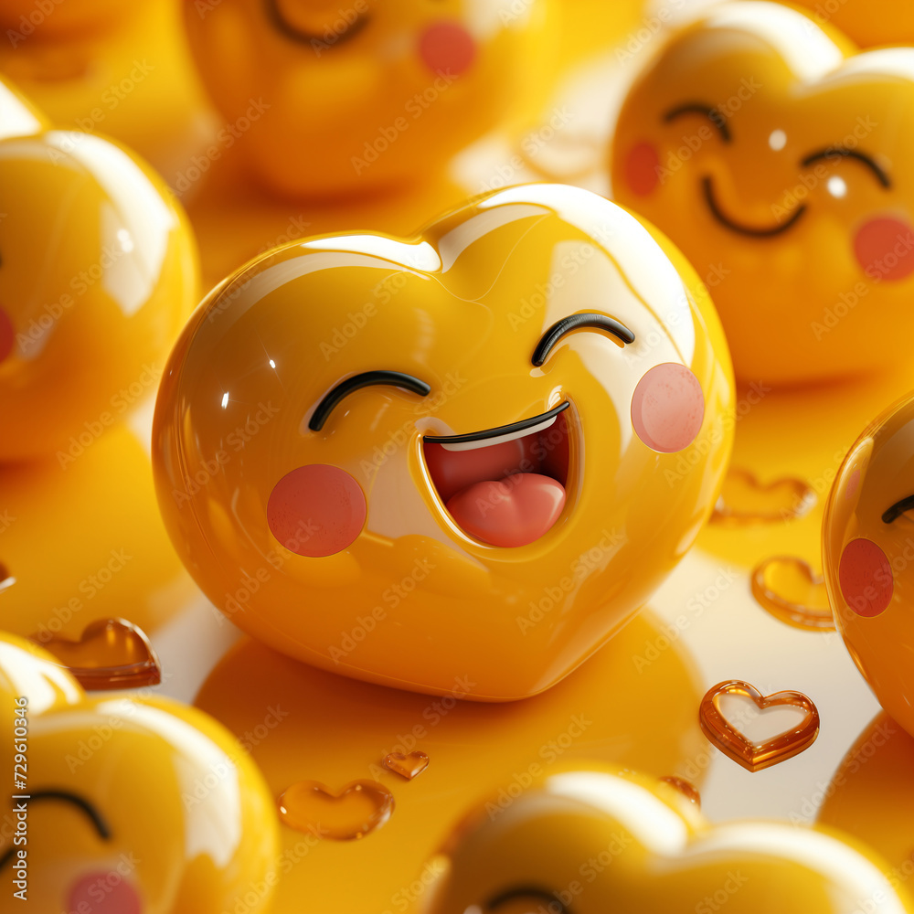 3D emojis Beautiful ceramic heart shape emoji cheerfully laughing still ...