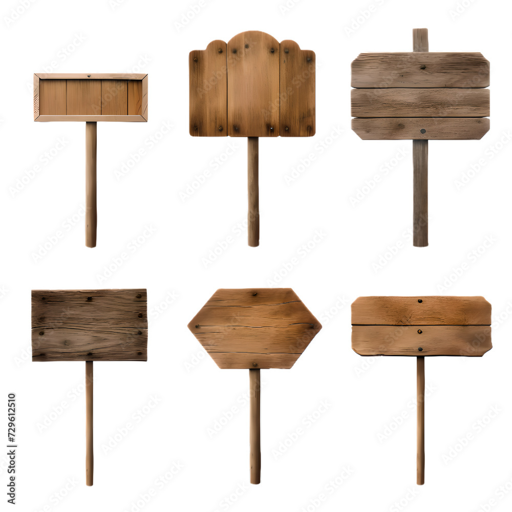 png of different blank wooden empty sign boards on neat transparent ...