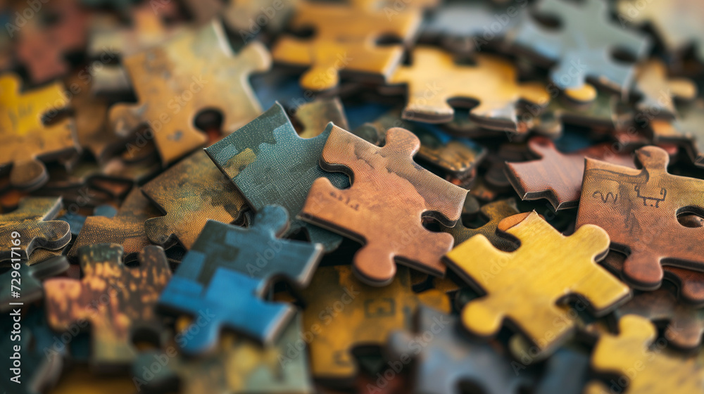 Ein großer Haufen mit Puzzle Teilen zeigt dass eine große Aufgabe vor ...