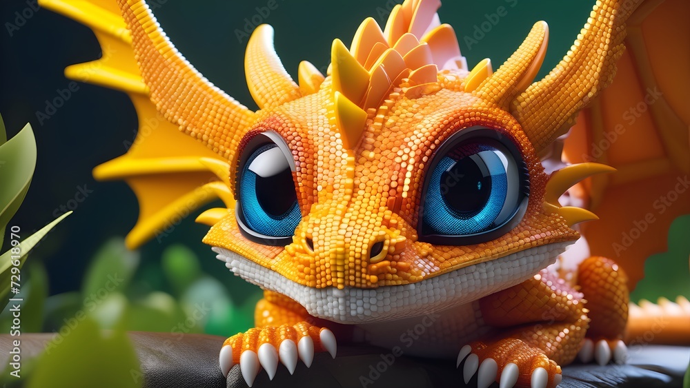 Voxel pixel art dragon. Cute little dragon with big eyes, from small ...