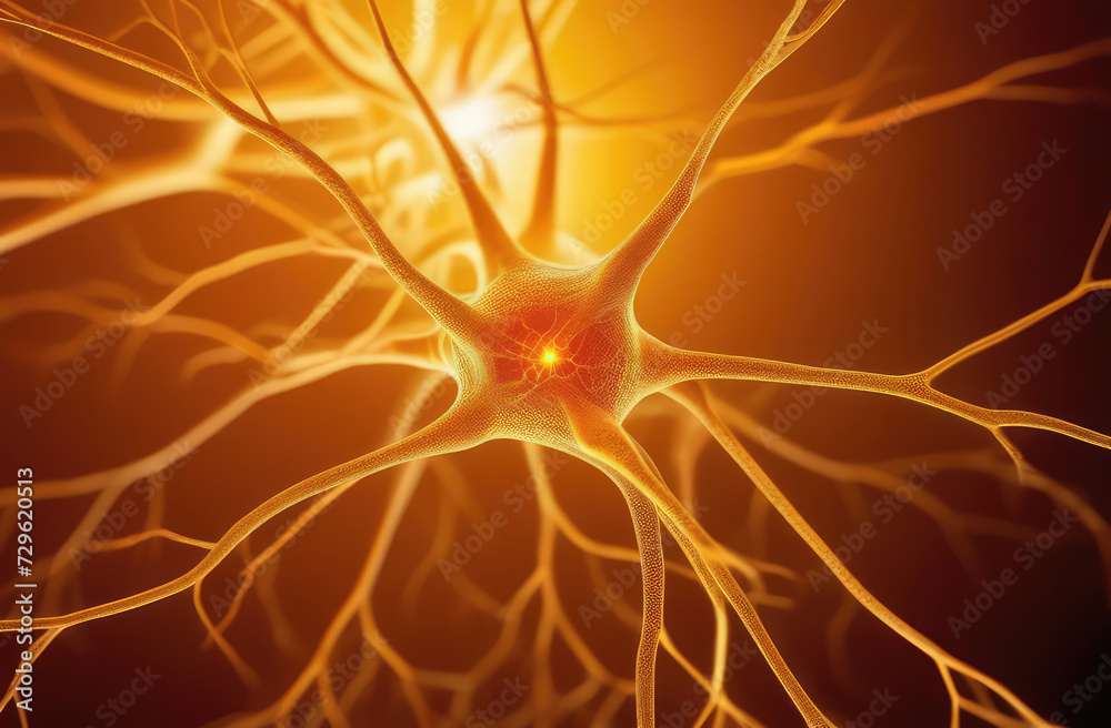 Neural network - images of neural cells. Synapse on dark background ...