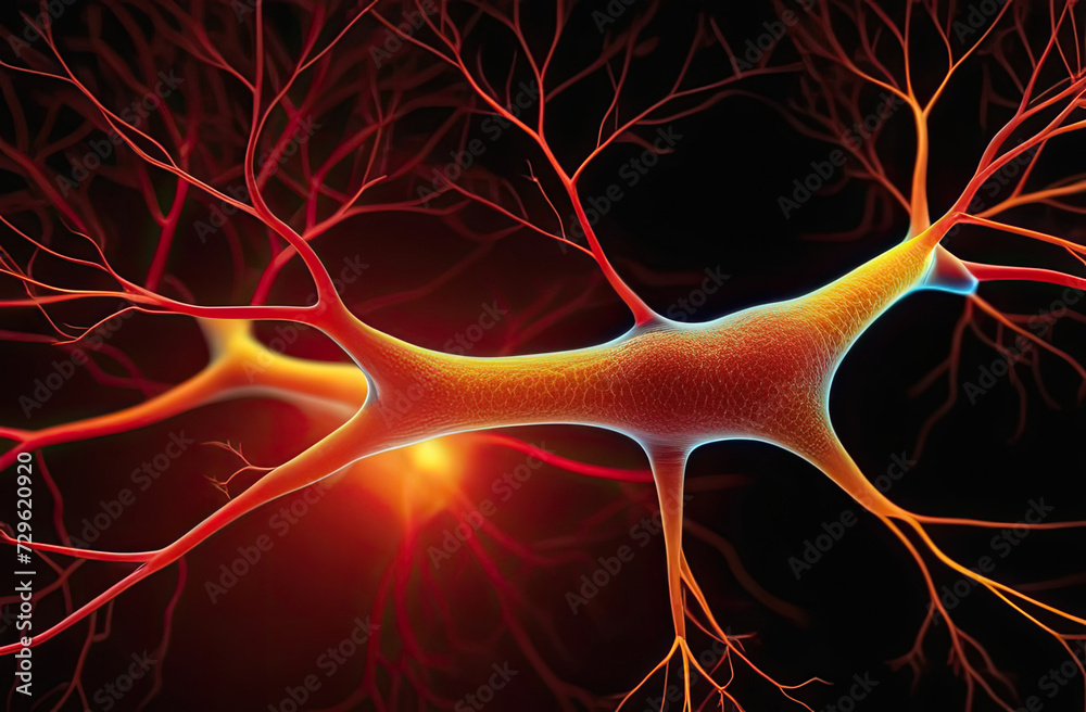 Neural network - images of neural cells. Synapse on dark background ...