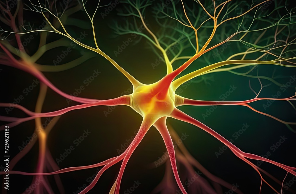Neural network - images of neural cells. Synapse on dark background ...