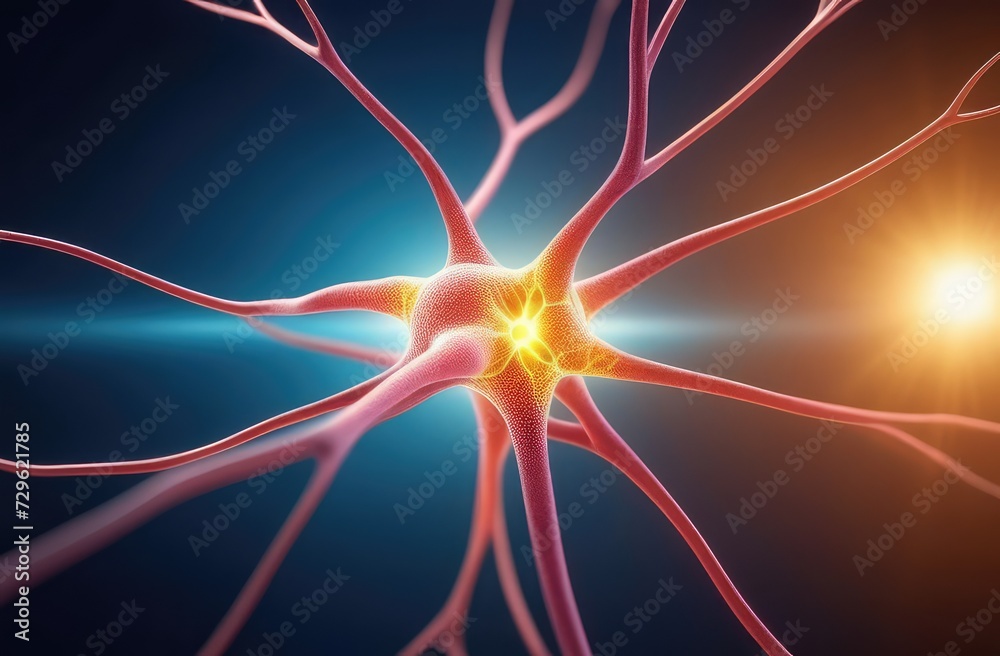 Neural network - images of neural cells. Synapse on dark background ...