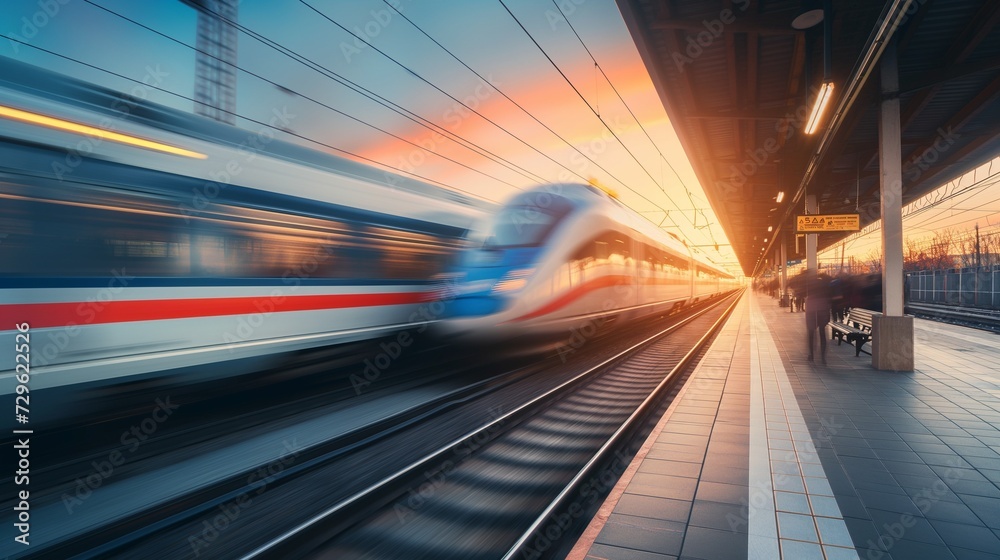 High speed train moving fast on the train platform With blur effect ...