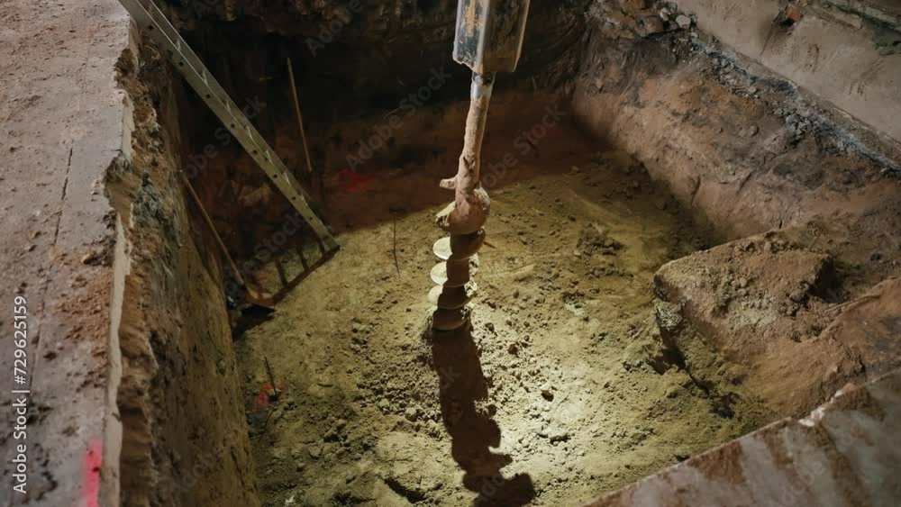 When laying the foundation of the building, equipment for drilling the ...