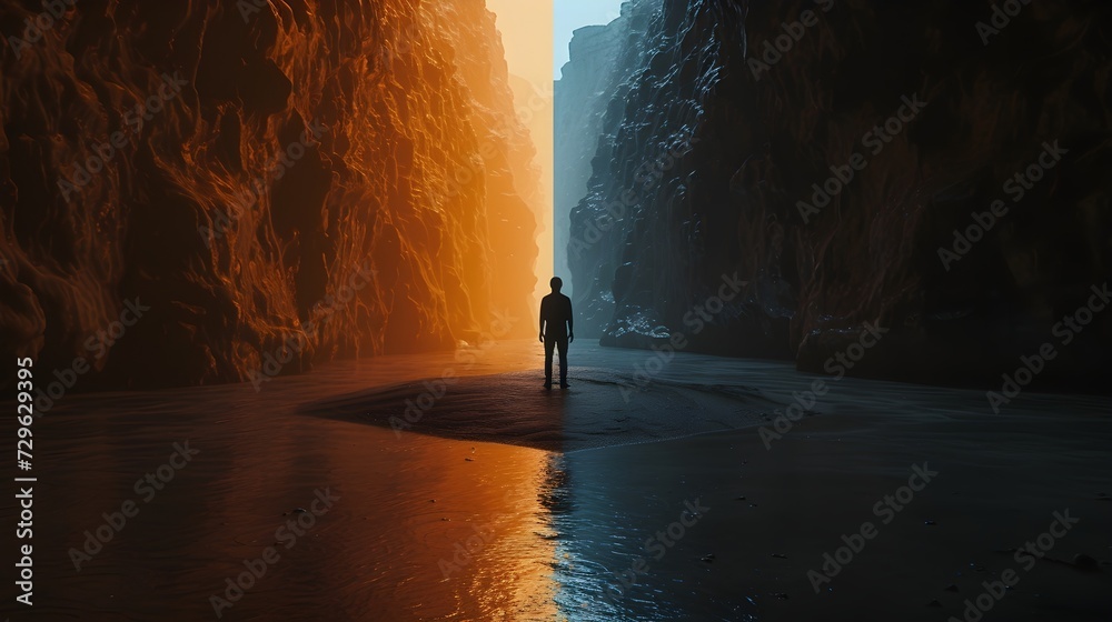 Duality in Illumination: Person Amidst Dark and Light Zones | Ultra ...