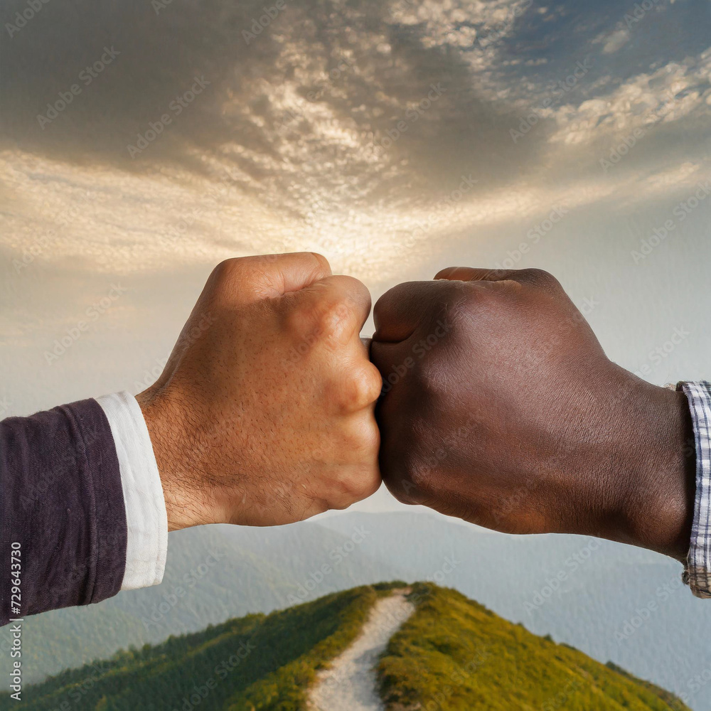 Eine weiße und eine schwarze Hand geben sich die Faust (Ghettofaust ...