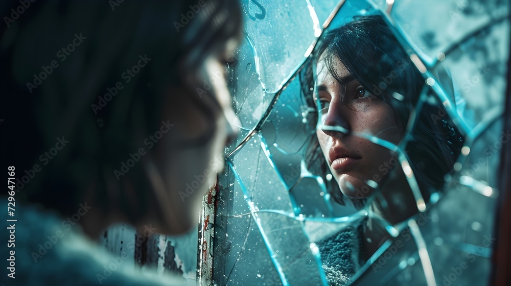 Identity Crisis: Person Gazing into Cracked Mirror, Ultra-Realistic 8K ...