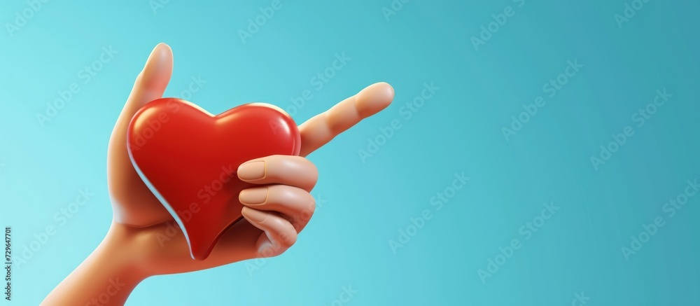 Realistic 3d hand holding red heart love shape in cartoon style design ...