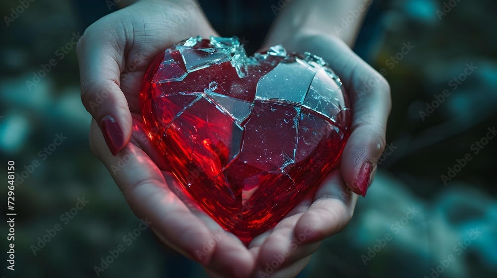 Fractured Emotions: Person Holding Shattered Glass Heart in Ultra ...