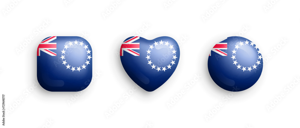 Cook Islands Official National Flag 3D Vector Glossy Icons In Rounded ...