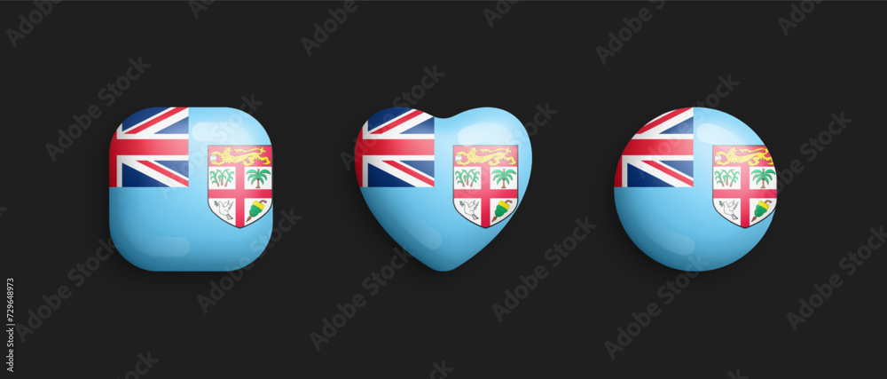 Fiji Official National Flag 3D Vector Glossy Icons In Rounded Square ...