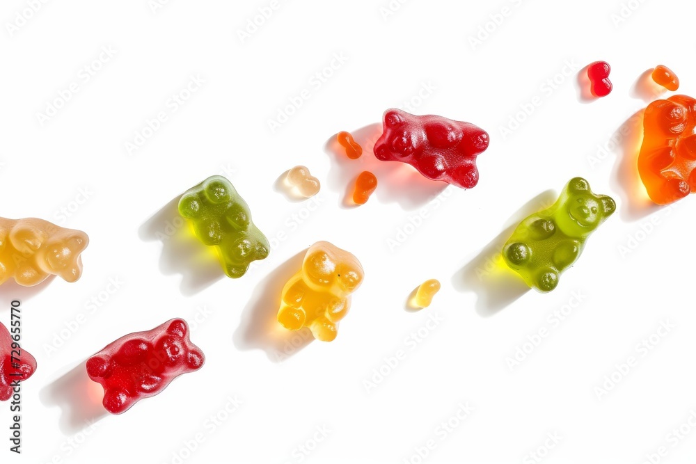 A colorful and playful group of gummy bears enjoy a sweet and sticky ...